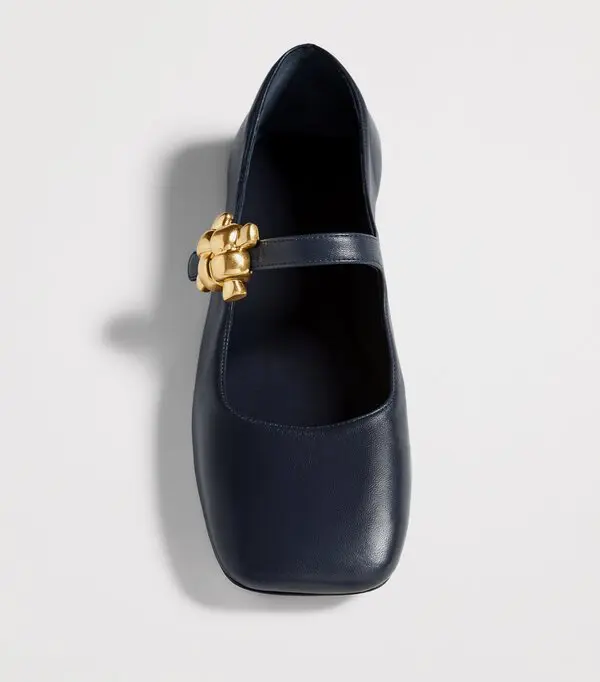 Bottega Veneta Leather Ballet Flats With Intrecciato Buckle - Blue