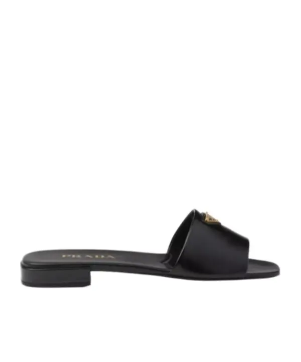 Prada Logo Plaque Open Toe Slides