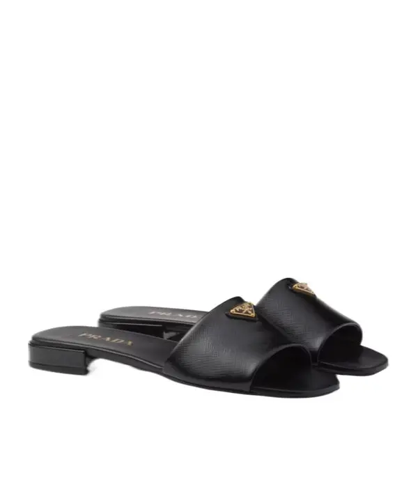 Prada Logo Plaque Open Toe Slides