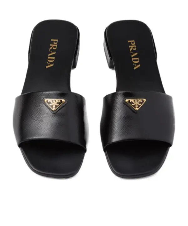 Prada Logo Plaque Open Toe Slides
