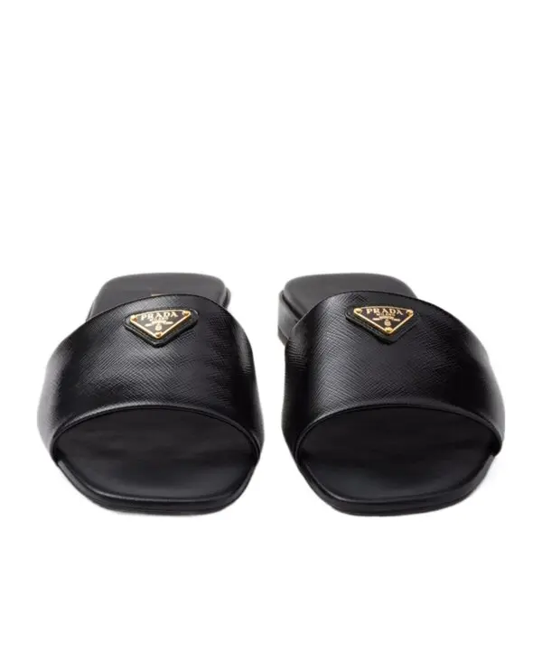 Prada Logo Plaque Open Toe Slides