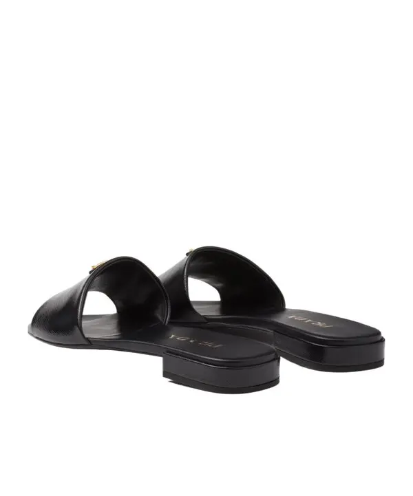 Prada Logo Plaque Open Toe Slides
