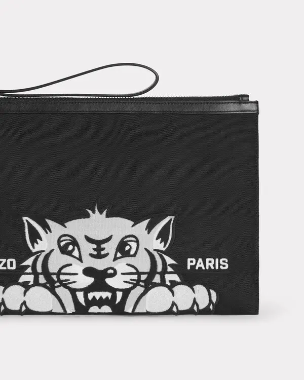 Kenzo Varsity Zipped Clutch Bag With Tiger Pattern