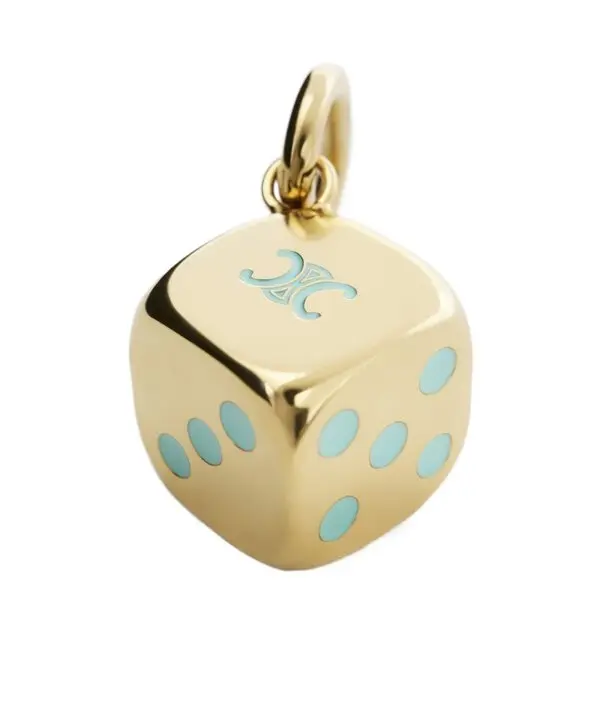 Celine Triomphe Dice Charm In Gold-tone Metal And Enamel - Nude