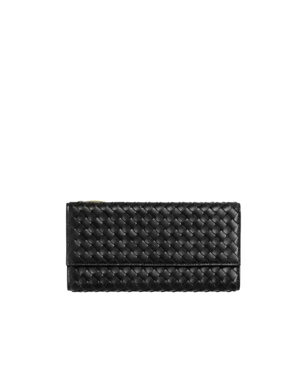 Bottega Veneta Intrecciato Piccolo Long Wallet With Flap - Black