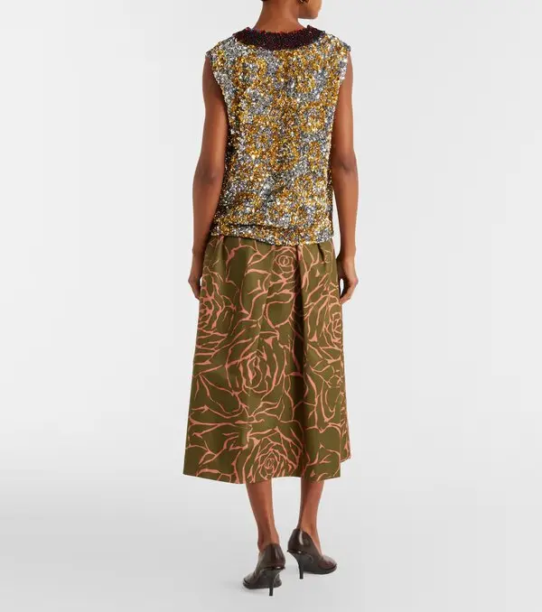 Dries Van Noten Floral Cotton Midi Skirt