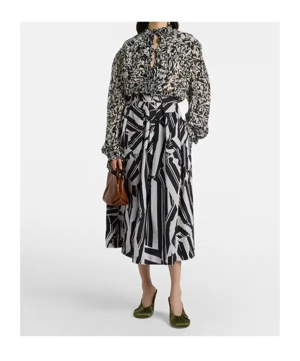 Dries Van Noten Printed Cotton Midi Skirt