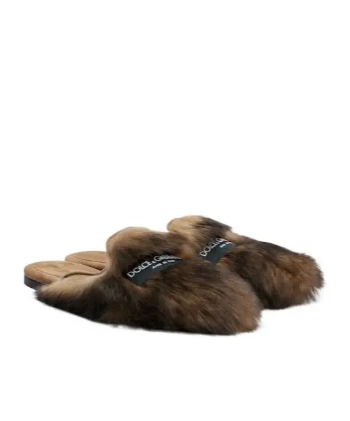 Dolce & Gabbana Logo Suede-trimmed Shearling Mules