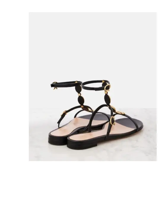 GIANVITO ROSSI Metallic Chain T-strap Flat Sandals