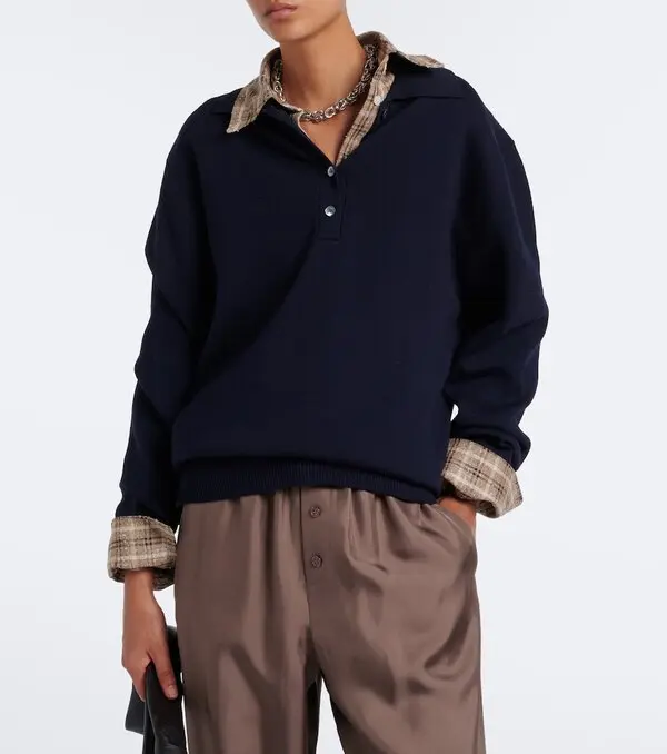 RÓHE Merino Wool Polo Sweater In Navy - Blue