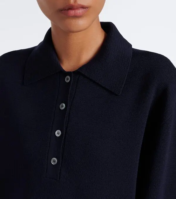 RÓHE Merino Wool Polo Sweater In Navy - Blue
