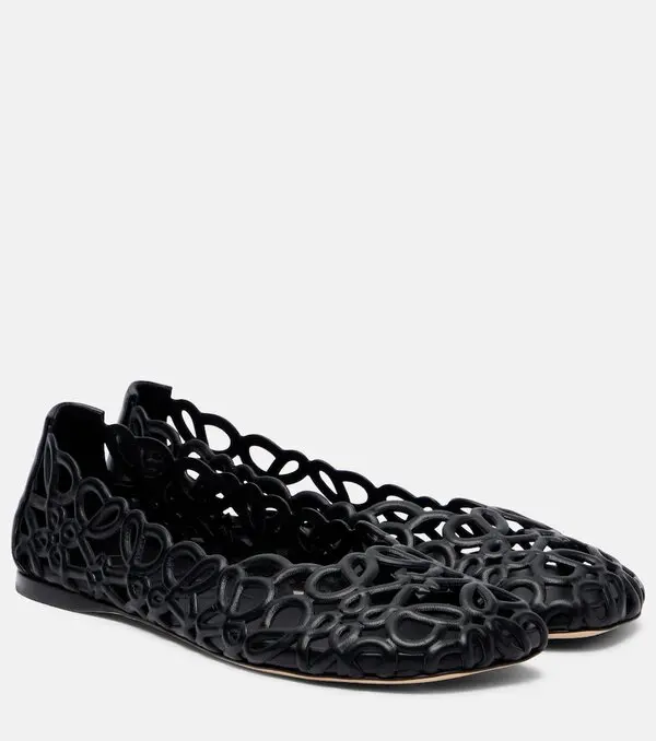 Loewe Petal Anagram Leather Ballet Flats - Black