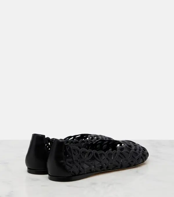 Loewe Petal Anagram Leather Ballet Flats - Black