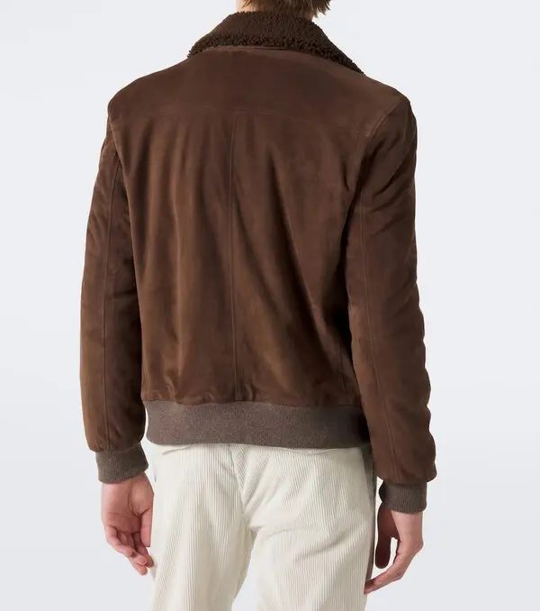 Eleventy Shearling-lined Suede Bomber Jacket - Brown