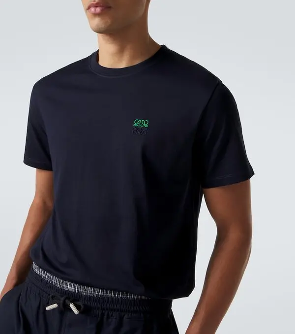Loewe Logo Embroidered Cotton T-shirt - Blue