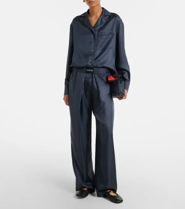 Loewe Logo Silk Wide-leg Pants - Grey