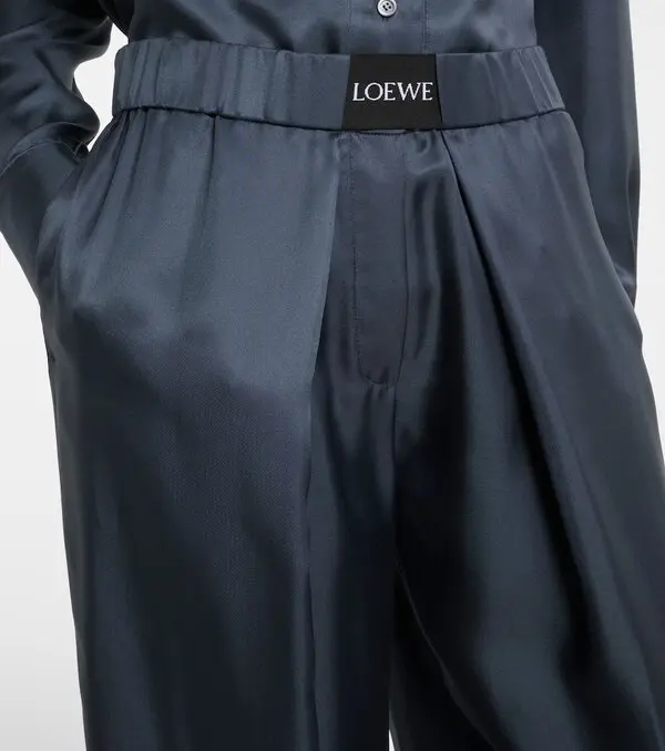 Loewe Logo Silk Wide-leg Pants - Grey