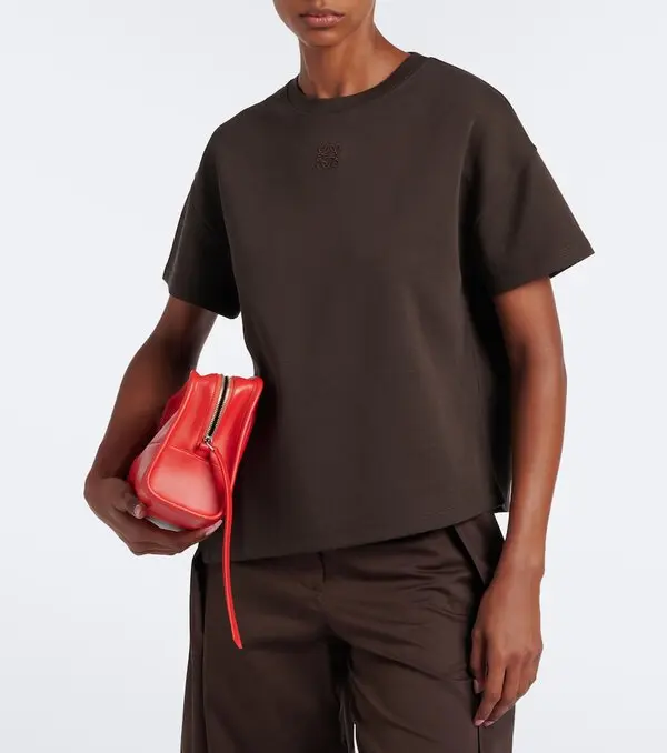 Loewe Anagram Asymmetrical Cotton-blend T-shirt - Brown