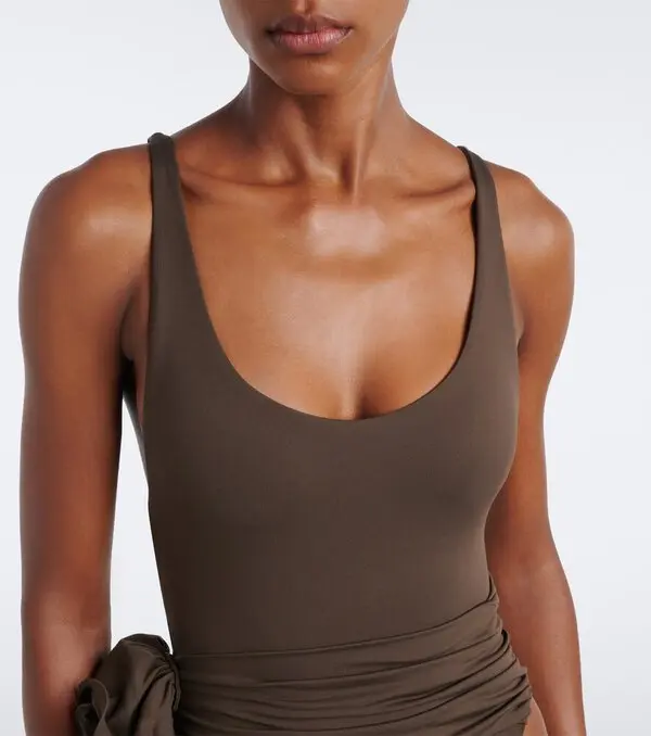 Magda Butrym Floral-appliqué Draped One-piece Swimsuit - Brown