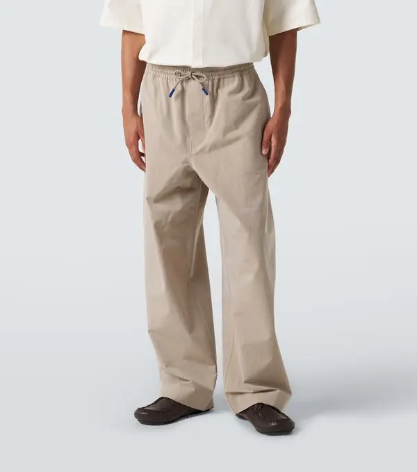 Loewe Wide-leg Wool And Cotton Trousers - Beige