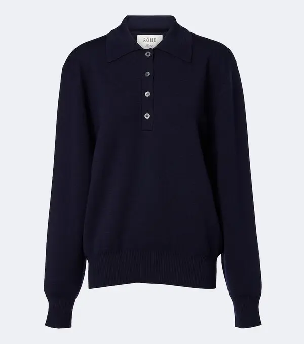 RÓHE Merino Wool Polo Sweater - Blue