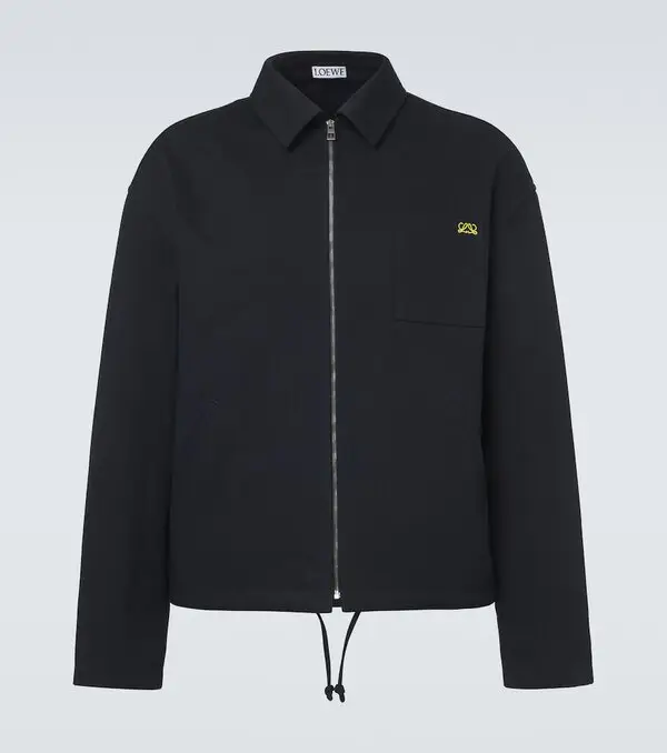 Loewe Logo Embroidered Cotton Zip-up Jacket - Blue