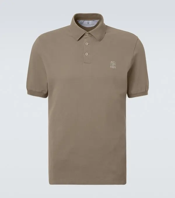 Brunello Cucinelli Logo Cotton Piqué Polo Shirt - Grey