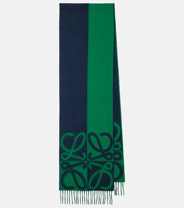 Loewe Anagram Wool And Cashmere Scarf - Blue