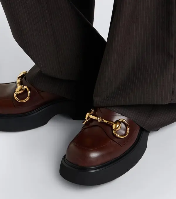 Gucci Brittany Horsebit Leather Platform Loafers - Brown