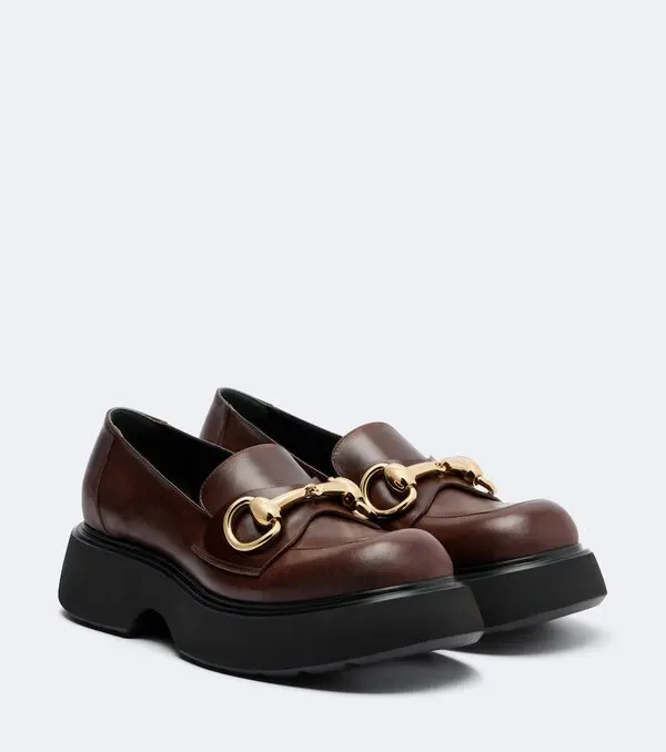 Gucci Brittany Horsebit Leather Platform Loafers - Brown