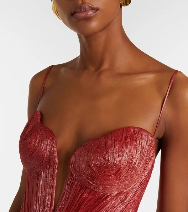 MARIA LUCIA HOHAN Cecilia Draped Silk Muslin Bustier Gown - Orange