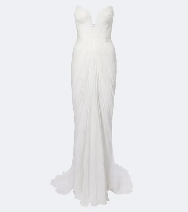 MARIA LUCIA HOHAN Cecilia Draped Silk Muslin Bustier Gown - White