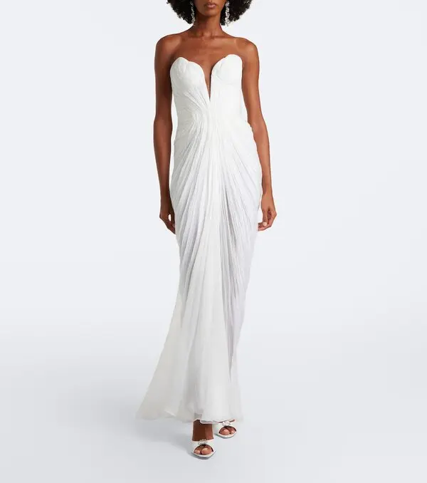 MARIA LUCIA HOHAN Cecilia Draped Silk Muslin Bustier Gown - White