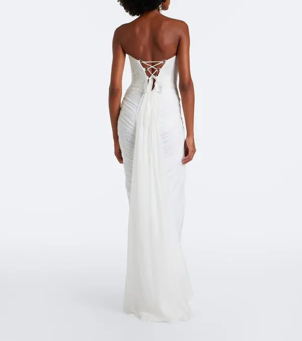 MARIA LUCIA HOHAN Cecilia Draped Silk Muslin Bustier Gown - White
