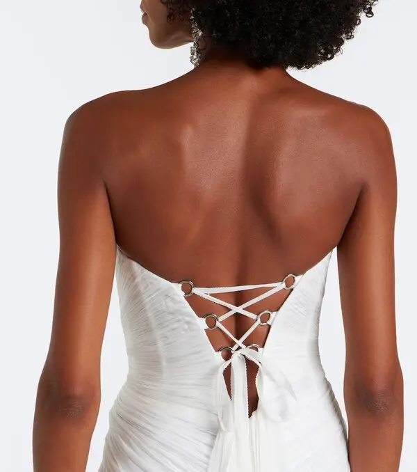 MARIA LUCIA HOHAN Cecilia Draped Silk Muslin Bustier Gown - White