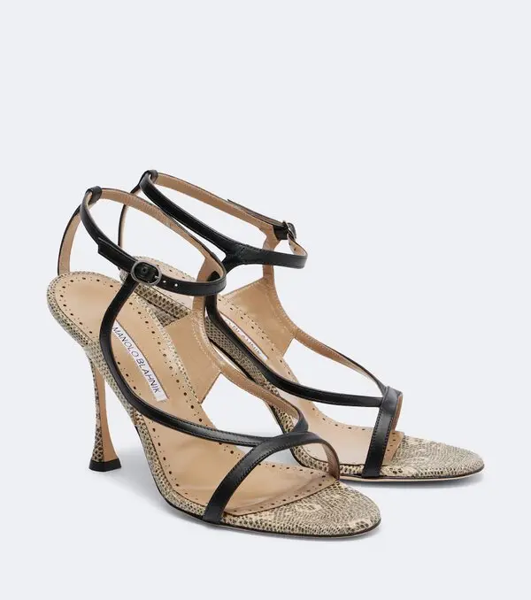 Manolo Blahnik Tibula Snake-effect Leather Sandals - Black