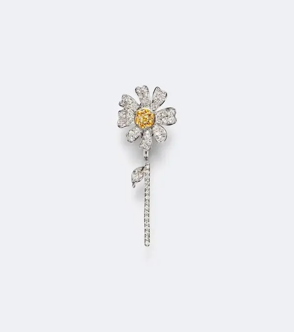 Yvonne Léon Marguerite 9kt White Gold Single Earring With Diamonds And Citrines - Silver