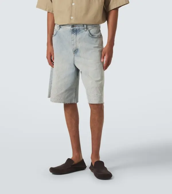 Loewe Anagram Faded Denim Bermuda Shorts - Blue