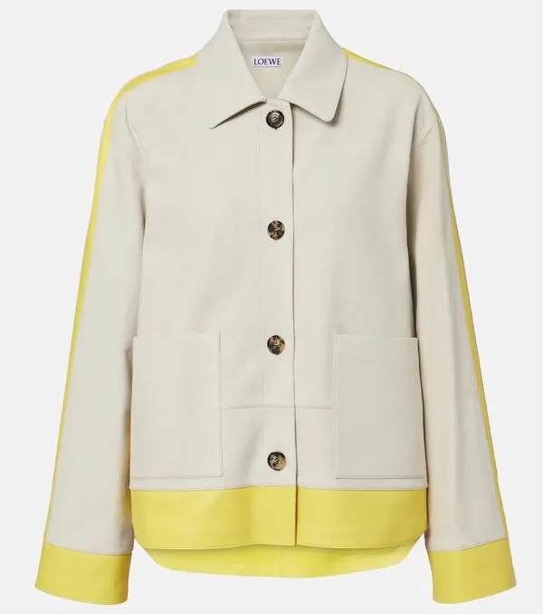 Loewe Suede Zip-up Jacket With Leather Trim - Beige
