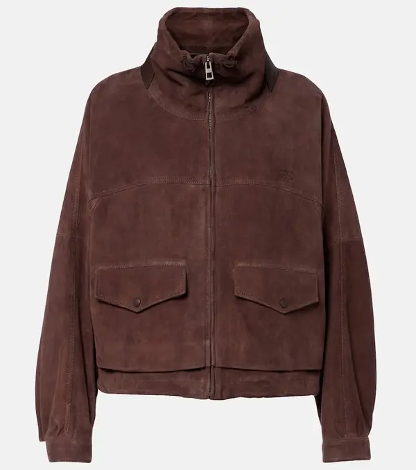 Loewe Suede Zip-up Jacket With Leather Trim - Brown
