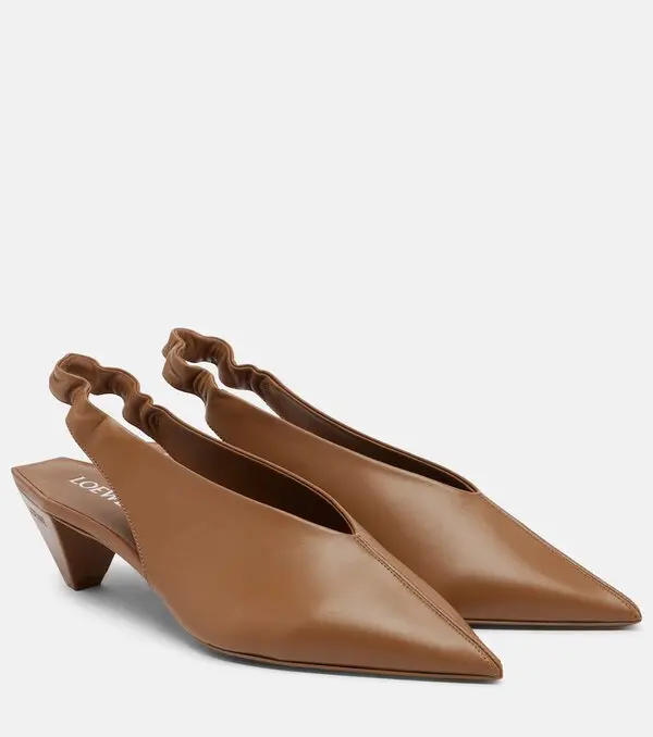 Loewe Origami Leather Slingback Pumps - Brown