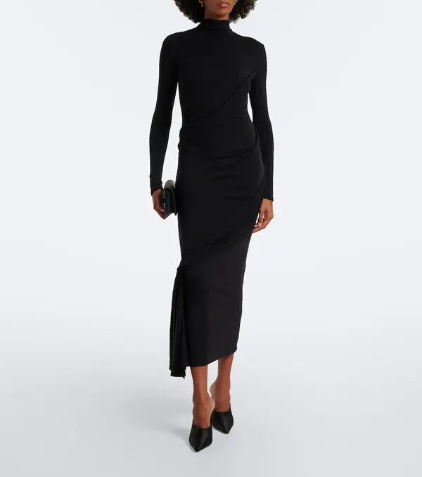 MUGLER Draped Wool-blend Jersey Midi Dress