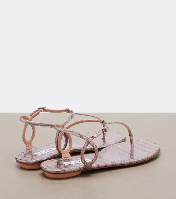 AQUAZZURA Almost Bare Striped Leather Thong Sandals - Pink