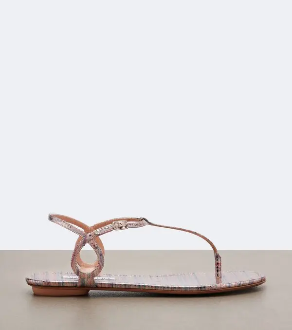 AQUAZZURA Almost Bare Striped Leather Thong Sandals - Pink