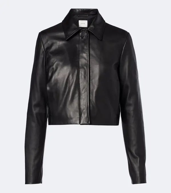 Vince Cropped Leather Jacket - Black