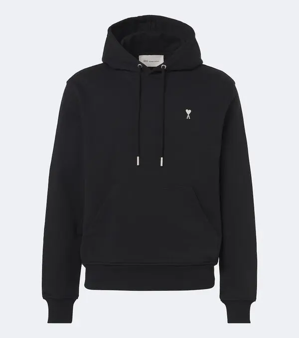 AMI Paris De Coeur Cotton Jersey Hoodie - Black