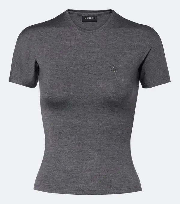 Gucci Double G Silk-blend T-shirt - Grey