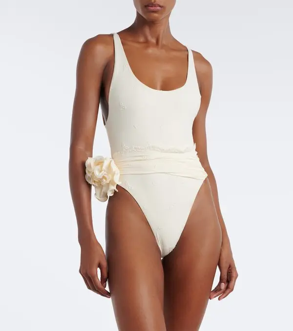 Magda Butrym Embroidered Floral-appliqué Draped Swimsuit