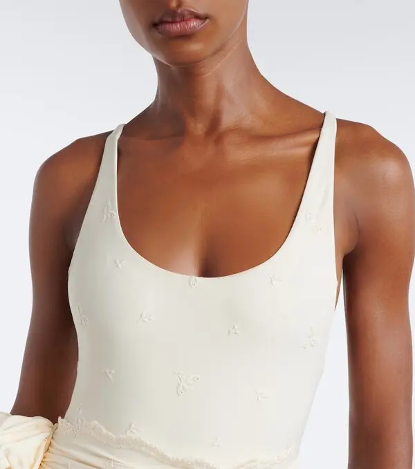 Magda Butrym Embroidered Floral-appliqué Draped Swimsuit