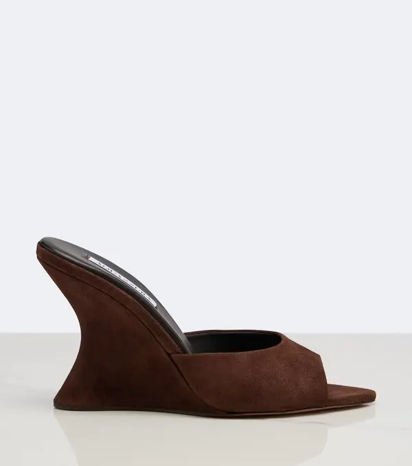 AQUAZZURA Bisous Wedge Suede Mules - Brown